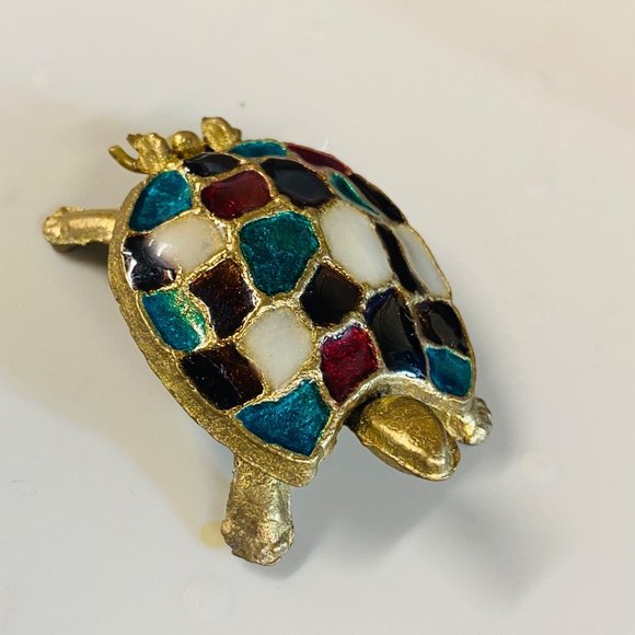 Accents | Turtle Trinket Box Tiny Multicolor Enamel Metal Hinge Open ...